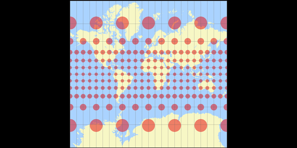 Azimuthal Equidistant Projection (equatorial aspect) vs. Mercator ...